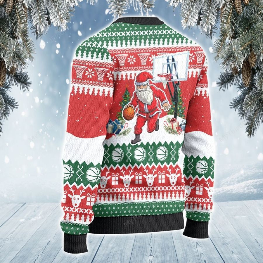 Santa Dribble Basketball Ugly Christmas Sweater Custom Sweatshirt ...